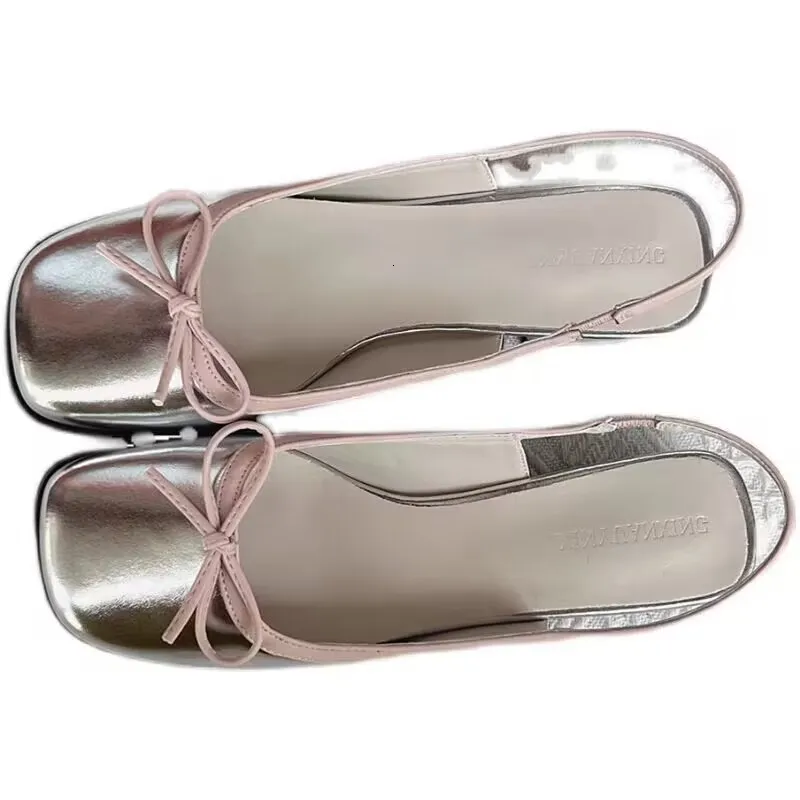 Comfortable Square Toe Flats For Women Silver Boat Shaped Shoes With ...