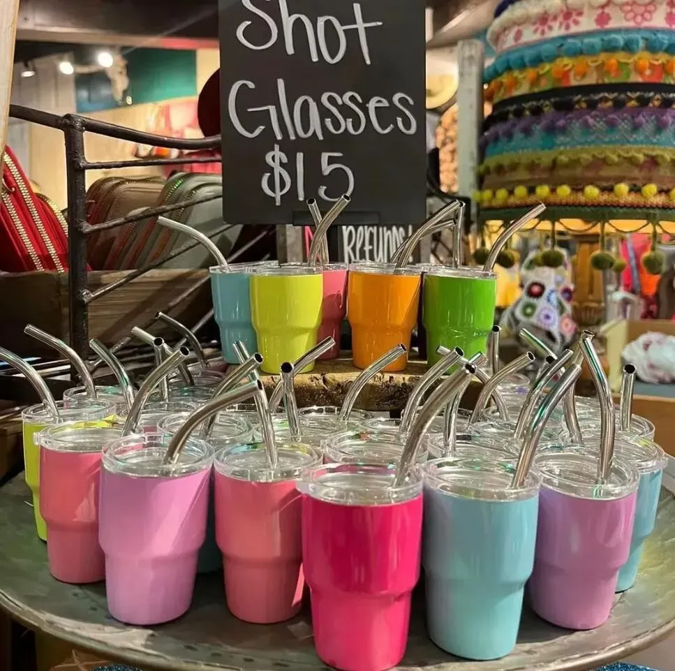 Mini Sublimation Stainless Steel Custom Glitter Tumblers With Straw 2oz ...