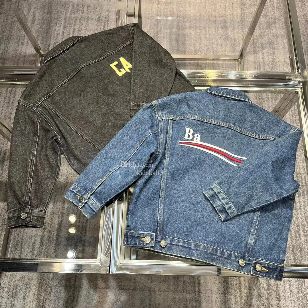 Baby denim jacket kid designer coat with letter embroidery, turn-down ...