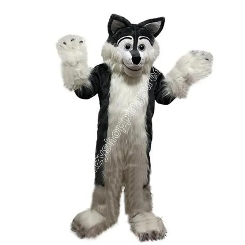 Custom Long Haired Black Husky Husky Dog Mascot Costume High Quality ...