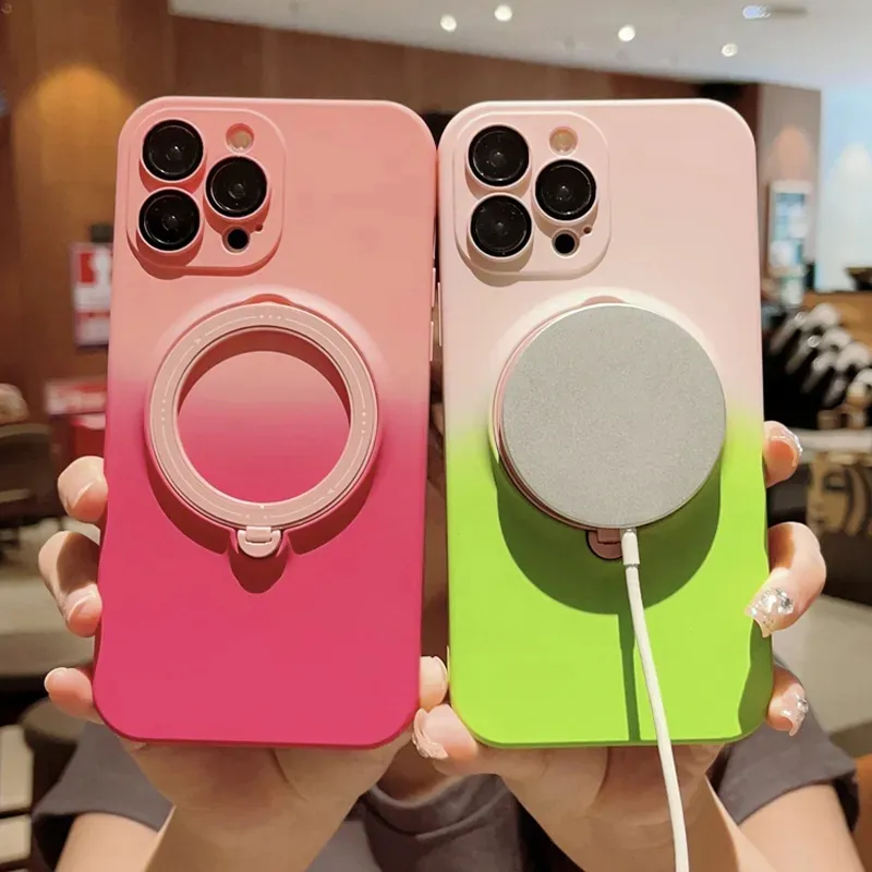 Gradient Magnet Case Soft Silicone IPhone Case With Glass Lens Cover ...