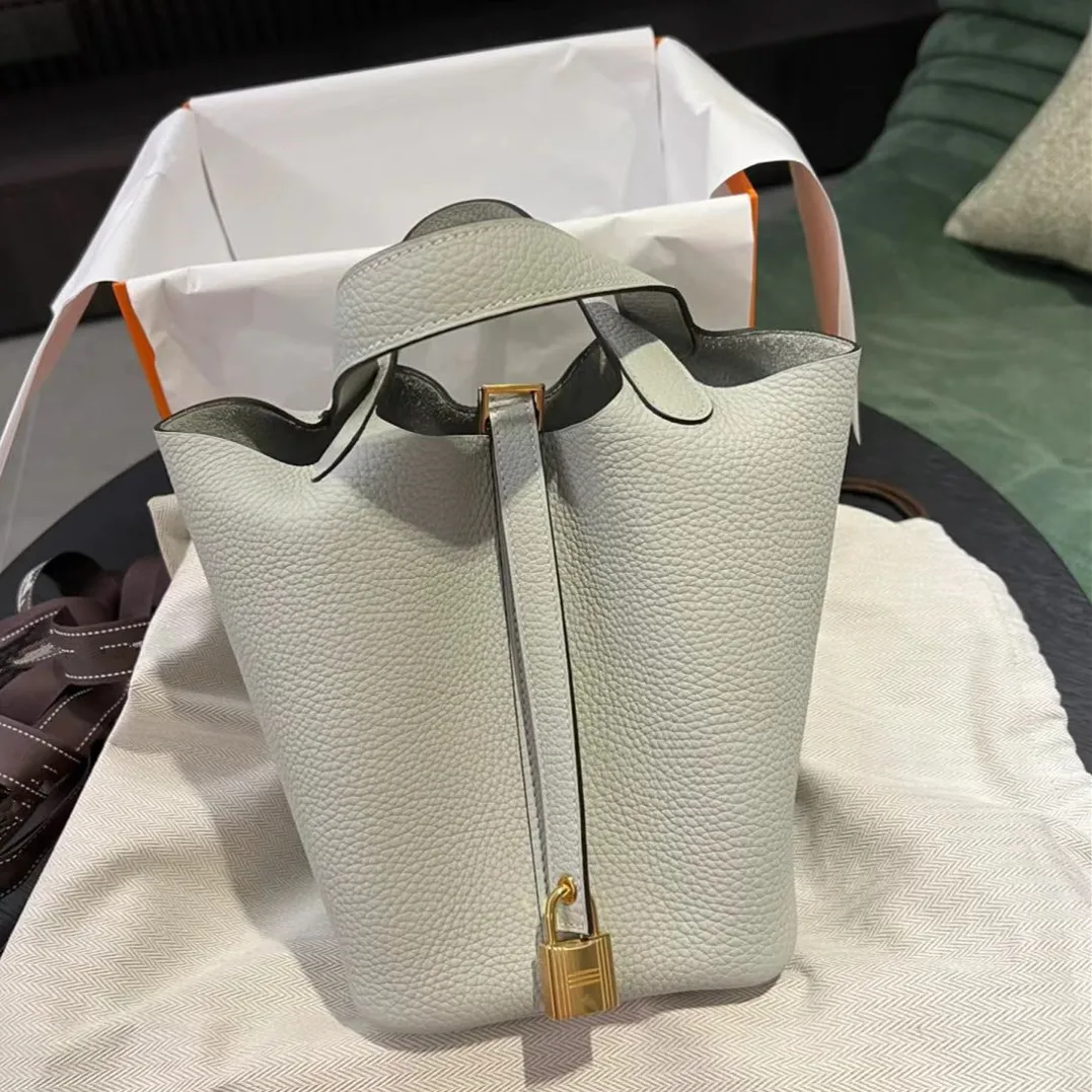 Classic Market Basket Bag Genuine Leather Bucket Handbag For Women ...