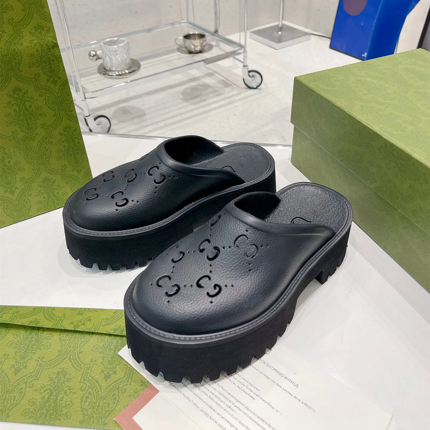 Perforated Platform Sandals For Women Mid Heel Rubber Slides With Lug ...