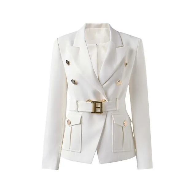 Women's Velvet Blazer Double Breasted Lapel Neck Letter Pattern Jacket ...