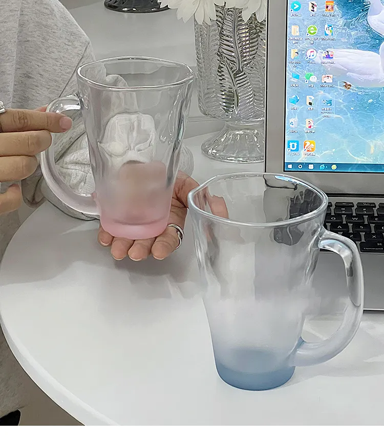 DHgate.com:Gradient Frosted Glass Water Cup with Heart-Shaped Handle ...