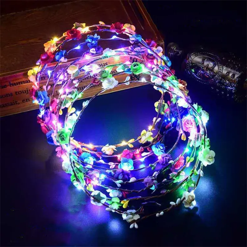 LED Light Up Flower Crown Flashing Garlands Head Band Clasps Floral ...