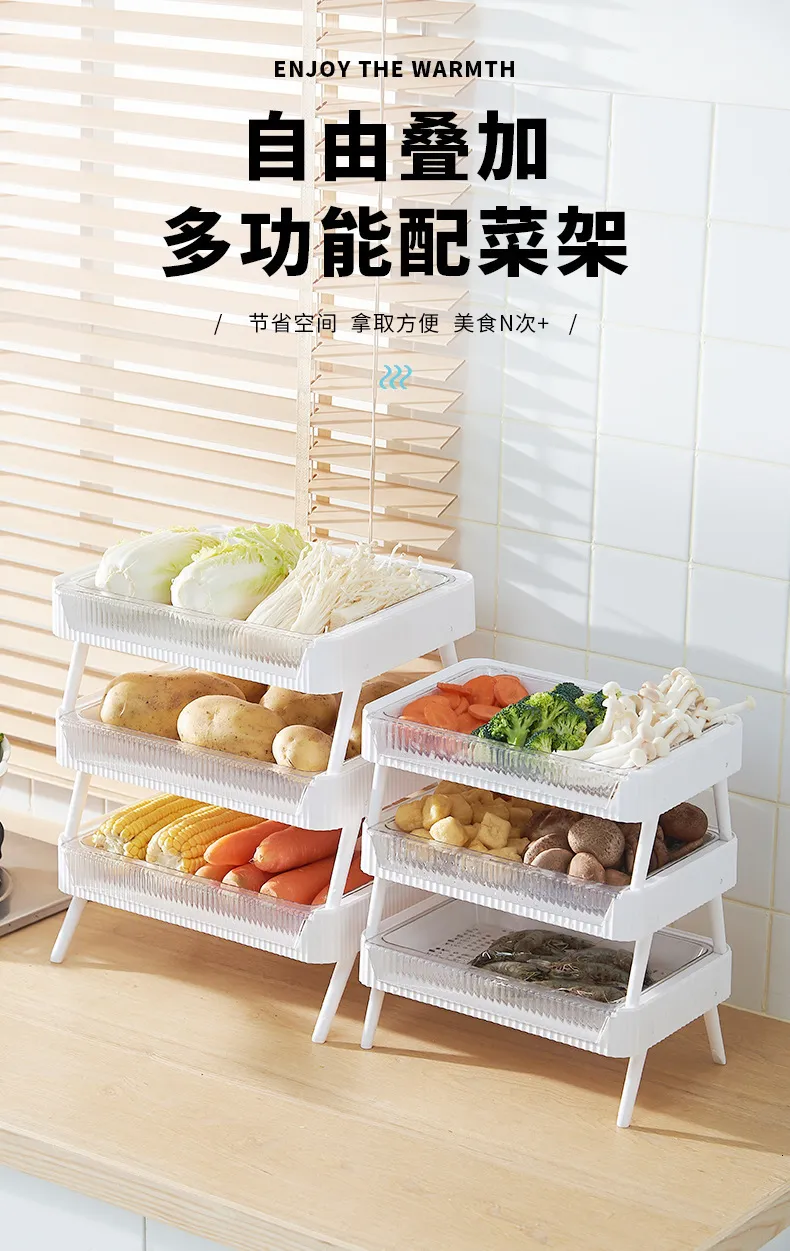 Foldable Multilayer Kitchen Rack With Drainage Pot, Vegetable Dish, And ...