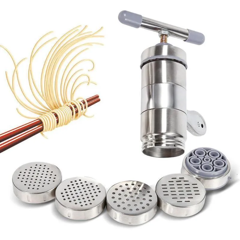Stainless Steel Noodle Maker Press With 5 Heads Manual Pasta Cutter ...