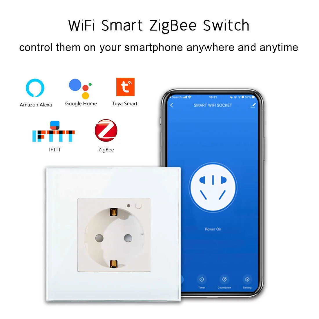 EU Type Zigbee Smart Socket Amazon Wall Outlet With Luxury Crystal ...
