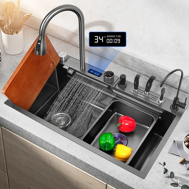 DHgate.com:304 Stainless Steel Nano Kitchen Sink Matte Black Single ...