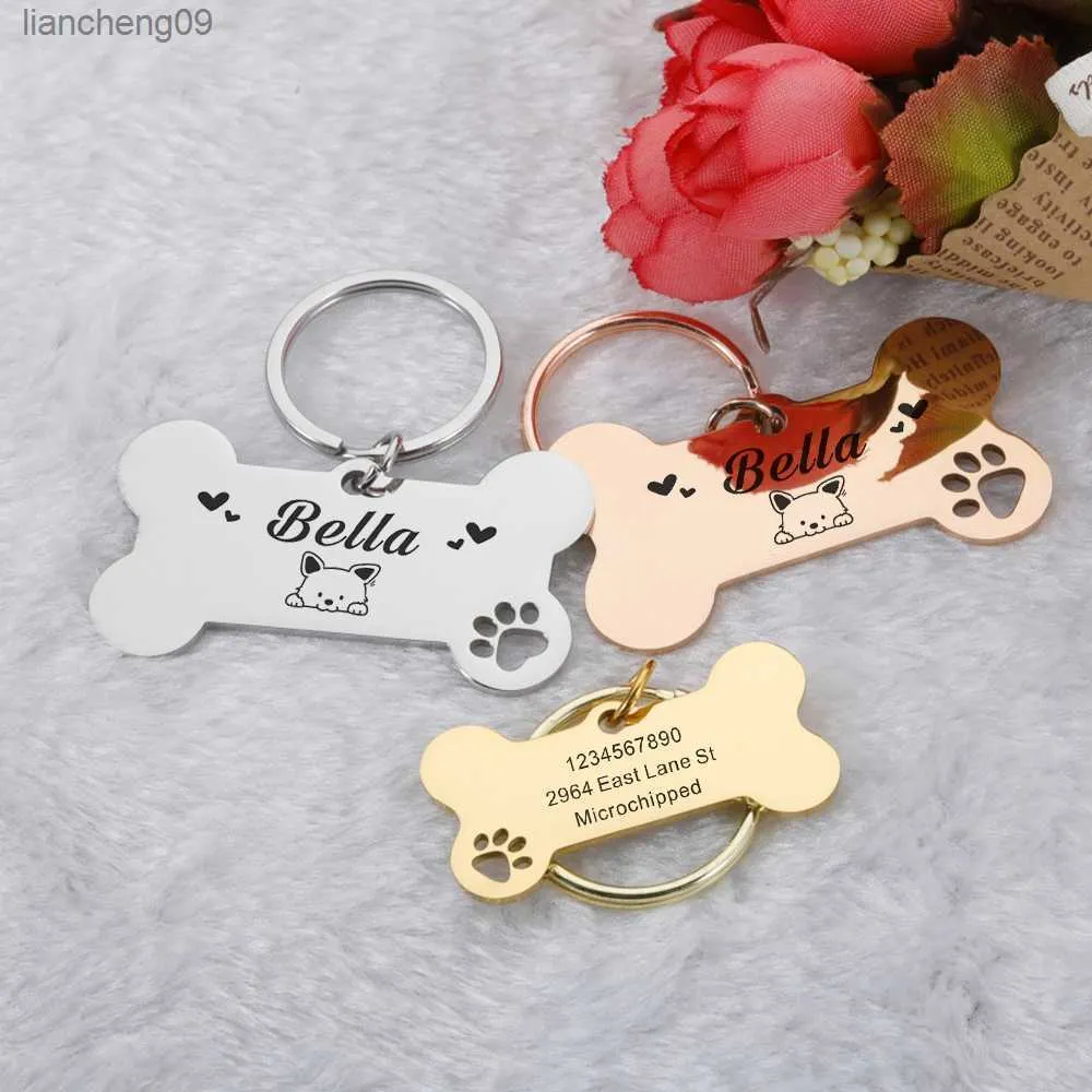 Personalized Pet Dog Tag, Shiny Mirror Bone ID Tag, Engraved Name ...