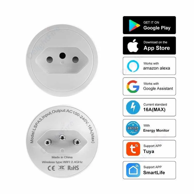 DHgate.com:Smart Power Plugs 16A Brazil Smart Plug Socket WiFi Smart ...