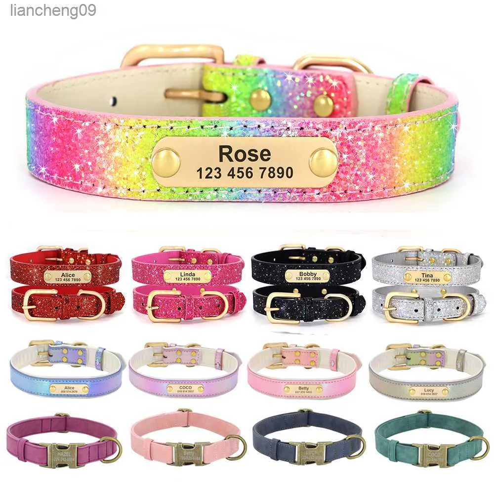 Dog Id Collar Personalized With Engraved Tag, Anti-Lost Bling Sequins ...