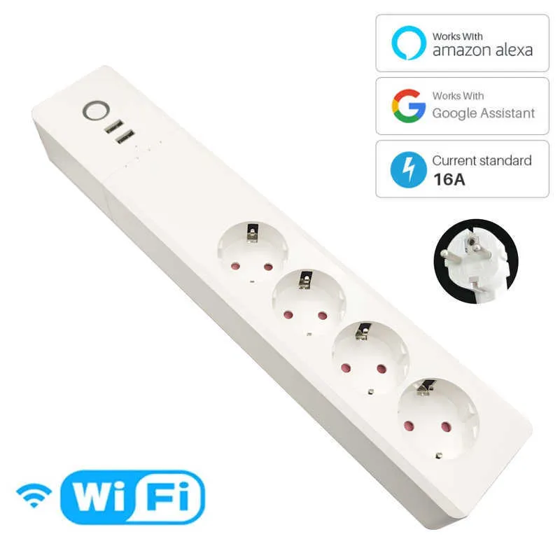 DHgate.com:Wi-Fi Smart Power Strip, 4 EU Outlet 16A Plug Socket with 2 ...