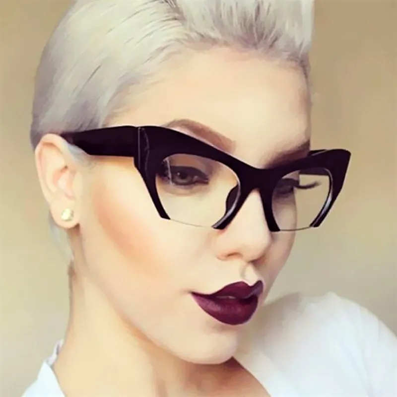 Retro Cat Eye Anti Blue Light Eyeglasses Frame Clear, Semi Rimless From ...