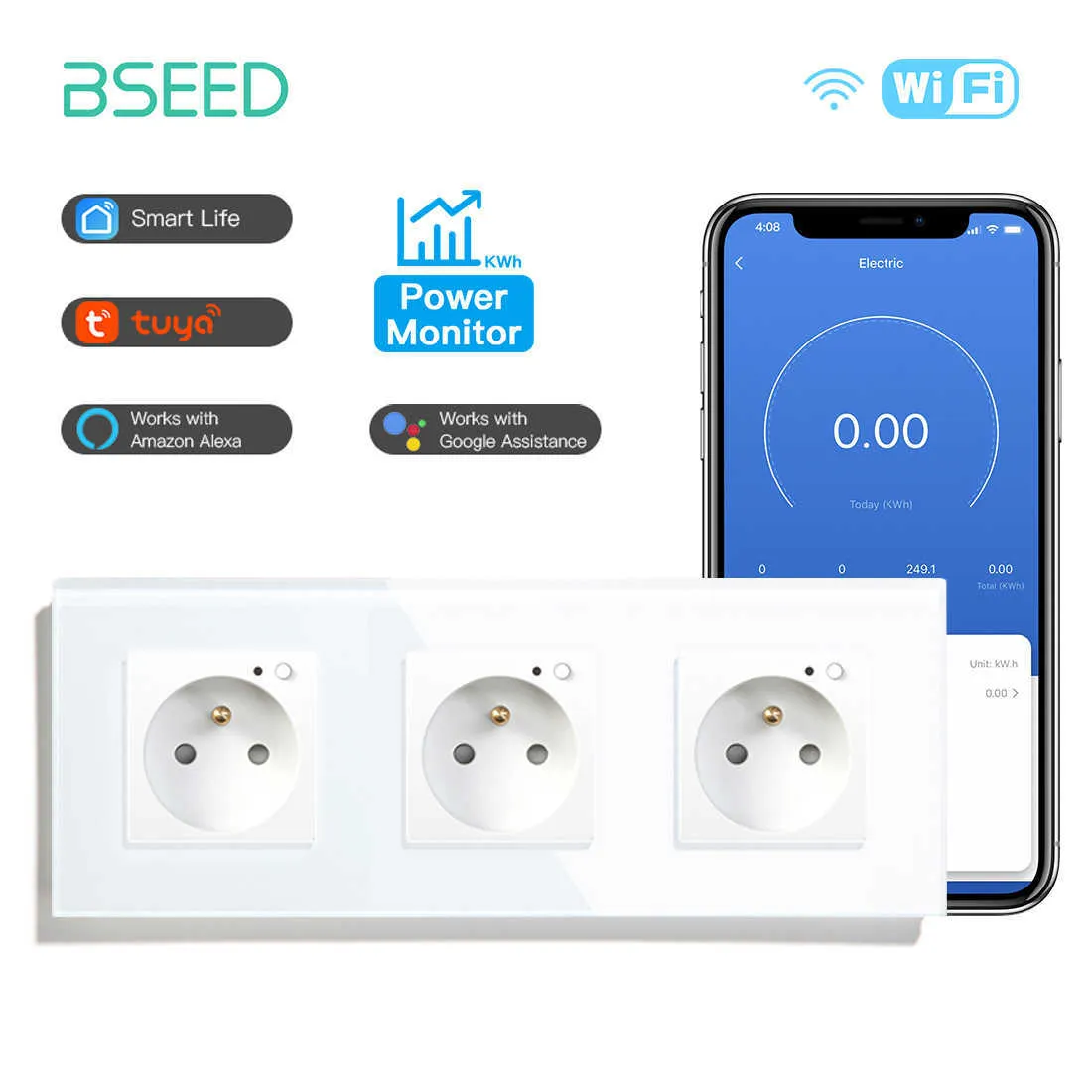DHgate.com:BSEED Triple Smart Wifi Sockets French Wall Sockets Power Monitoring Function Tuya ...