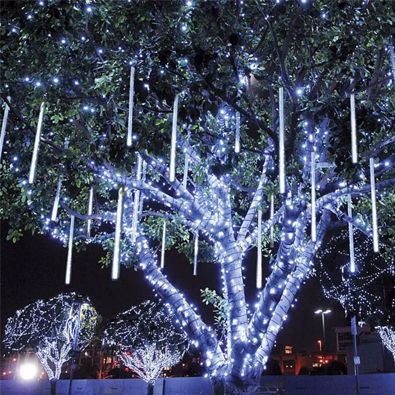Outdoor Christmas Tree Decor Solar Meteor Shower Lights 8 Tubes, 192 ...