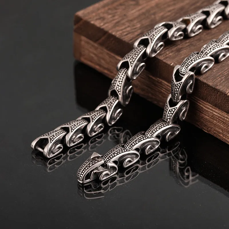 Mens Silver Cuban Link Chain Dragon Necklaces For Men Ouroboros Dragon ...