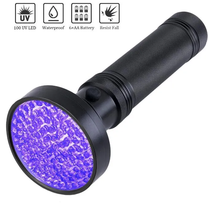 Super Bright 100 LED UV Flashlight: 395nm Violet Light Torch for Pet ...