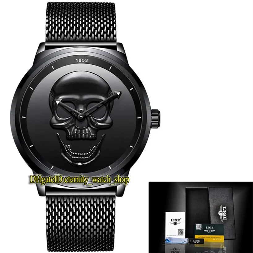 Sporty Skeleton Dial Men's Black LIGE Watch: Quartz Movement, Stainless ...