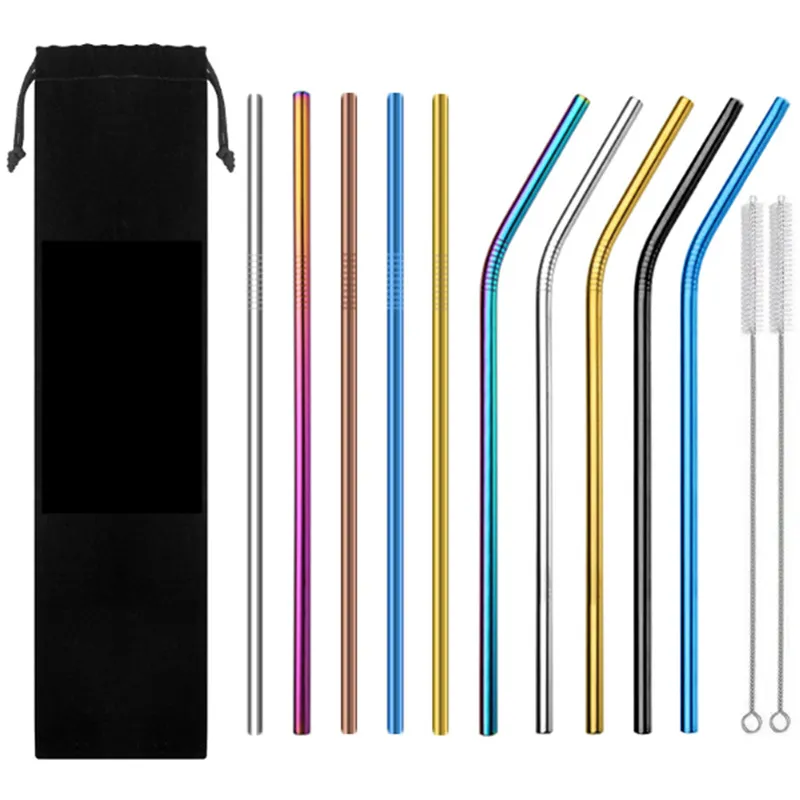 DHgate.com:5PCS Stainless Steel Straw Set Straight Bent Straw Cleaning ...