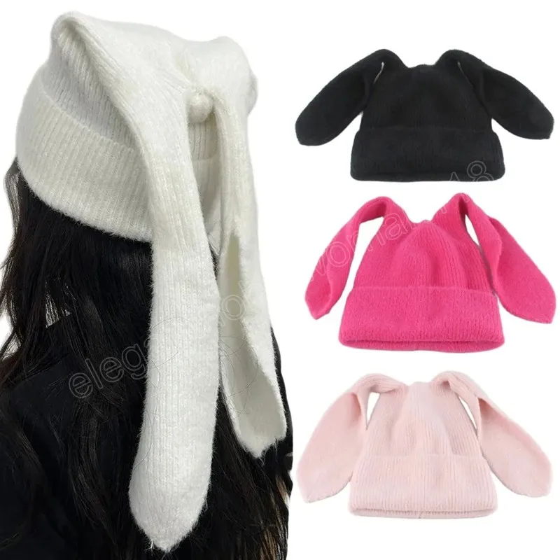 Winter Knitted Bunny Bunny Ear Hat With Real Rabbit Ears For Women ...