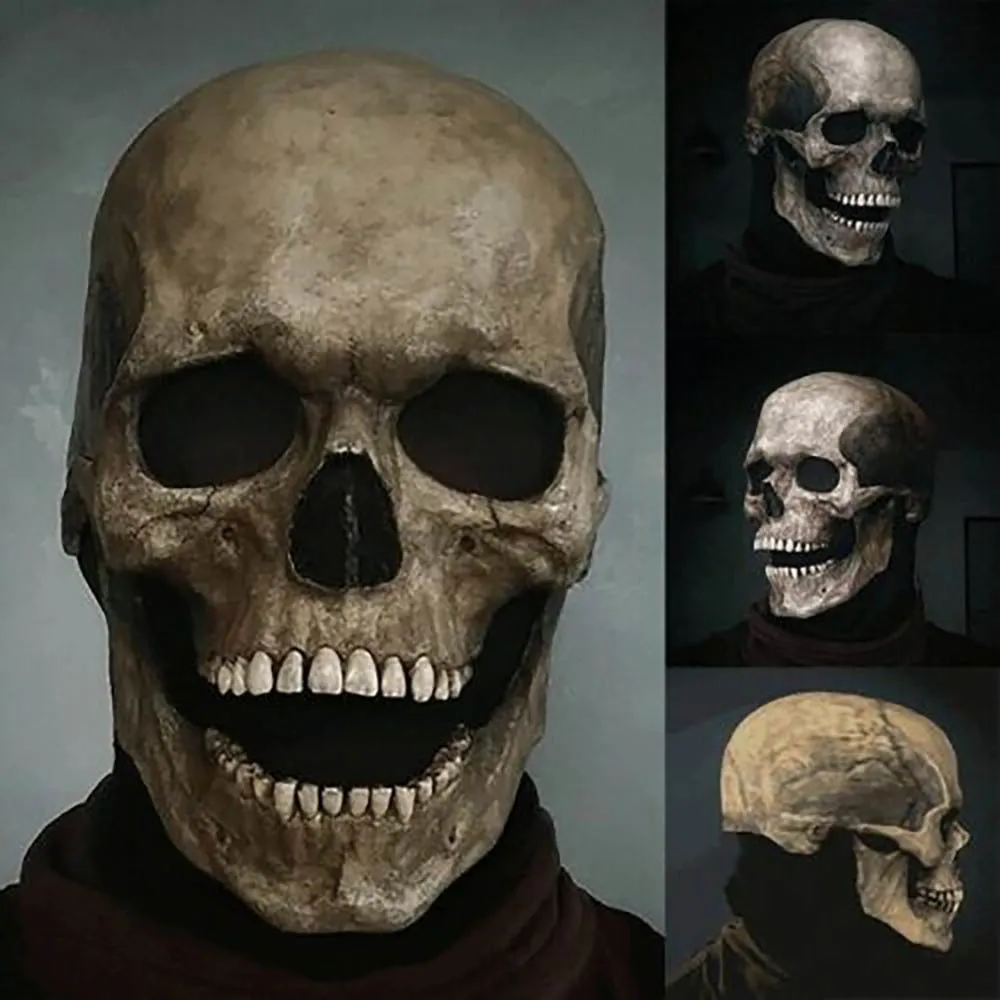 Realistic Skull Mask - Movable Jaw Halloween Mask, Full Head Latex ...