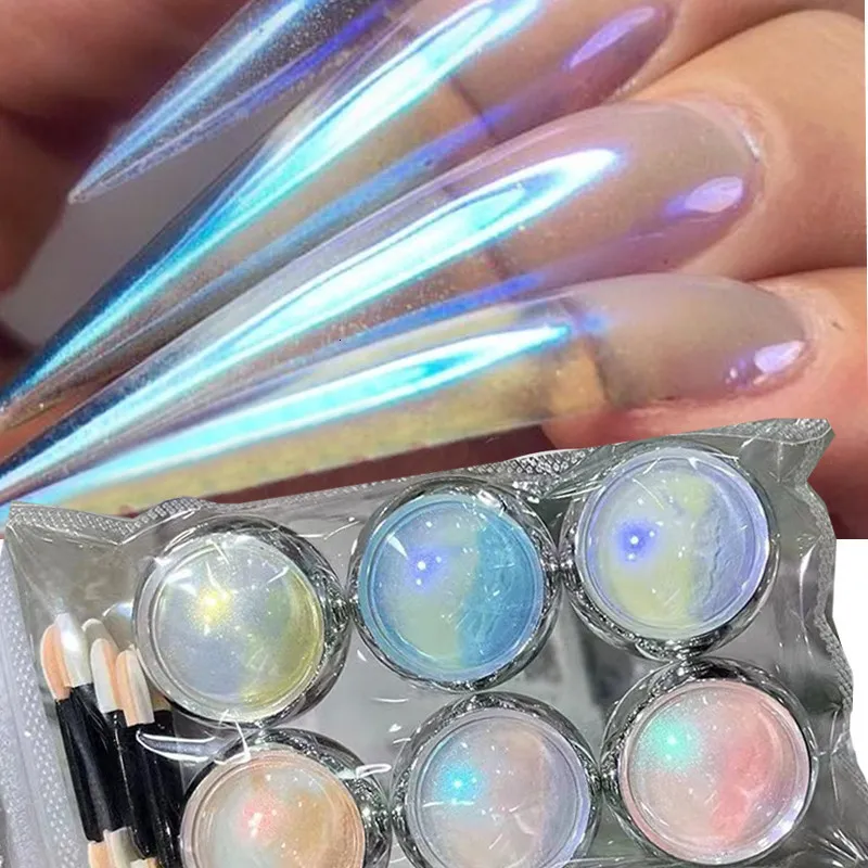 Aurora Mirror Nail Glitter Powder - Iridescent Chrome Pigment for Nail ...