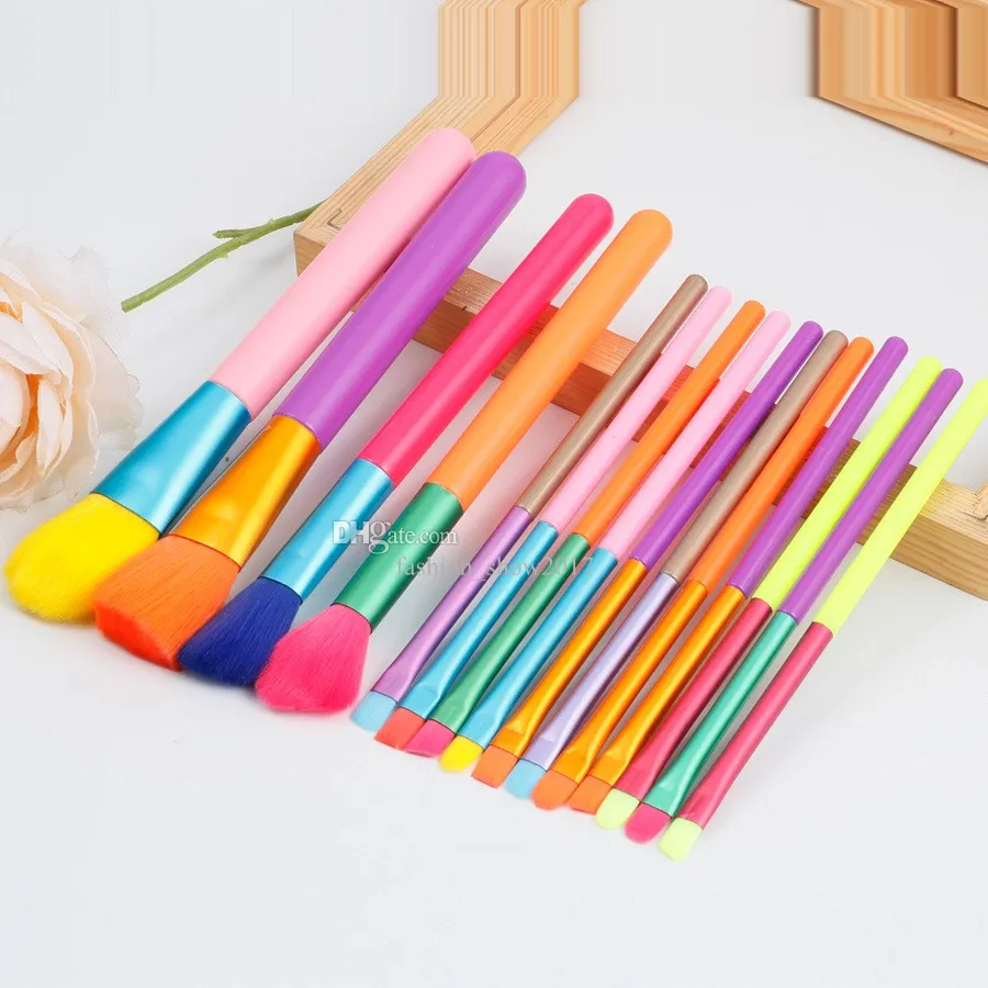Rainbow Makeup Brush Set Colorful Synthetic Hair Makeup Brushes For ...