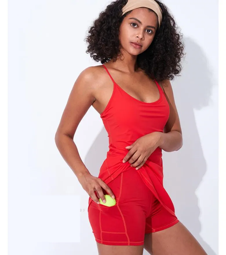 Womens L9D7 Tennis Workout Dress With Chest Pad, Lined Pockets, And ...