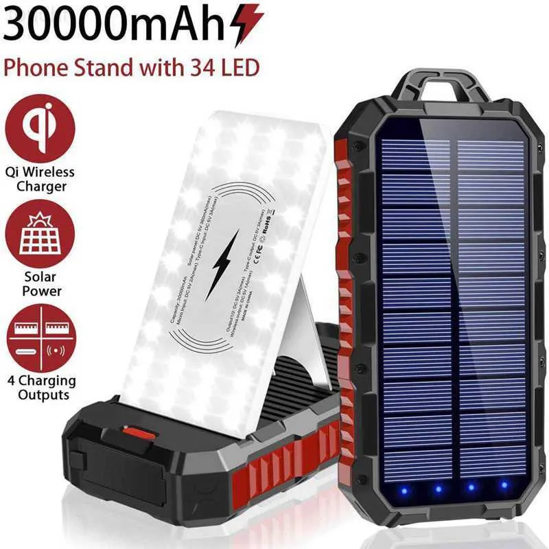 Cell Phone Power Bank 30000mAh Solar Power Bank with Fast Qi Wireless ...
