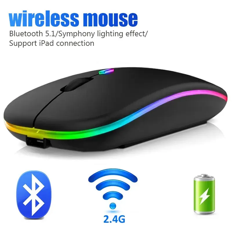 RGB Wireless Mouse - Bluetooth & 2.4G Dual Mode, Rechargeable Silent ...
