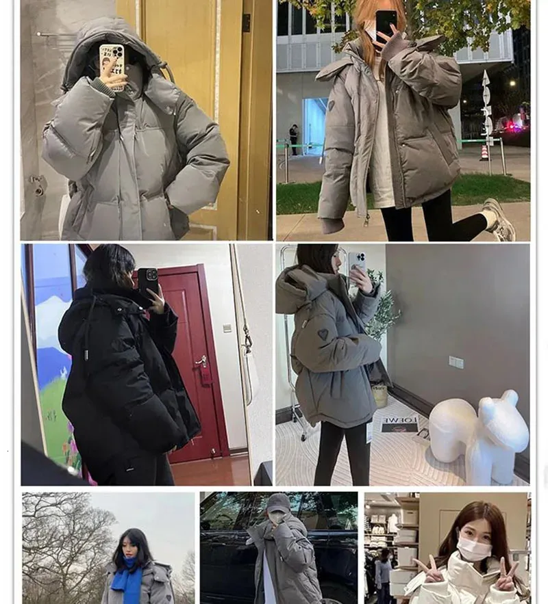 Women's Down Parka Gery Cotton Jacket, Winter Hooded Loose Puffer Coat ...