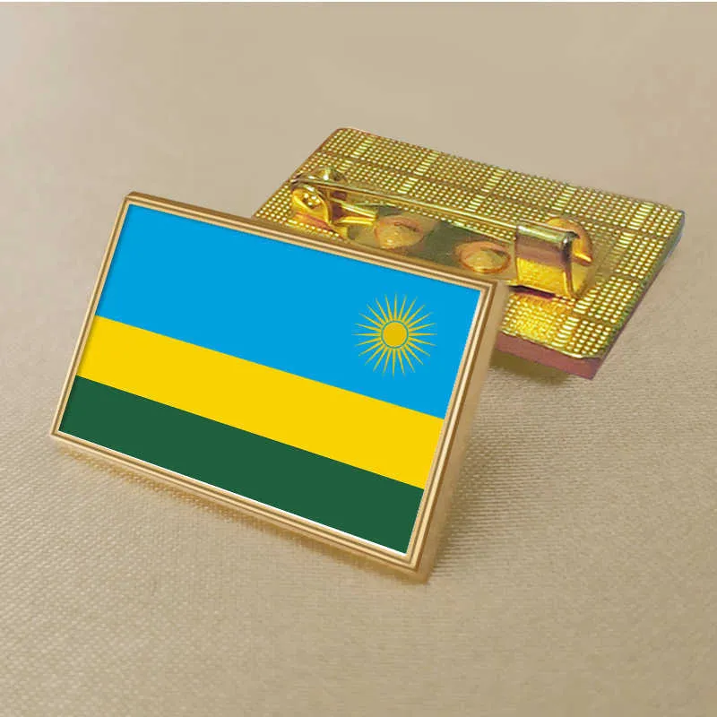Rwandan Flag Pin - Premium Zinc Alloy, Gold Coated Medallion Badge ...
