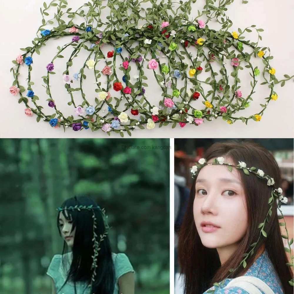Bridal Headband: Floral Rattan Garland Head Wreath Bohemian Style Hair ...