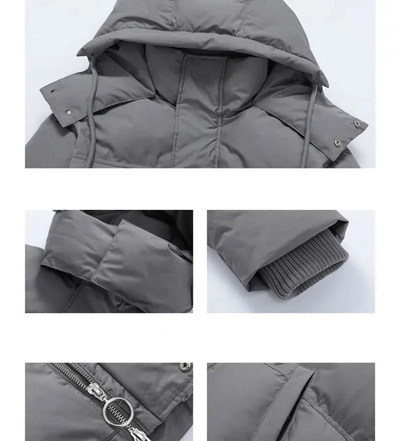 Women's Down Parka Gery Cotton Jacket, Winter Hooded Loose Puffer Coat ...