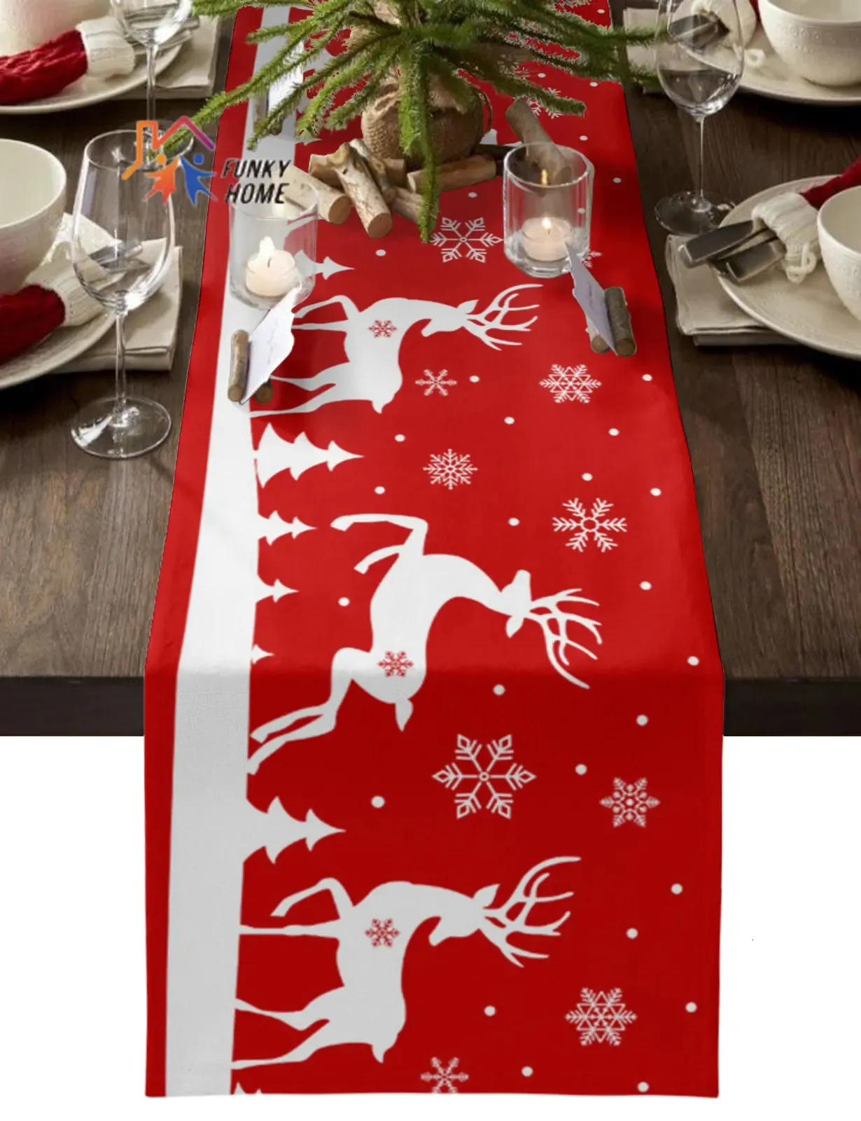 DHgate.com:Modern Christmas Table Runner - Red Polyester Snowflake Elk ...