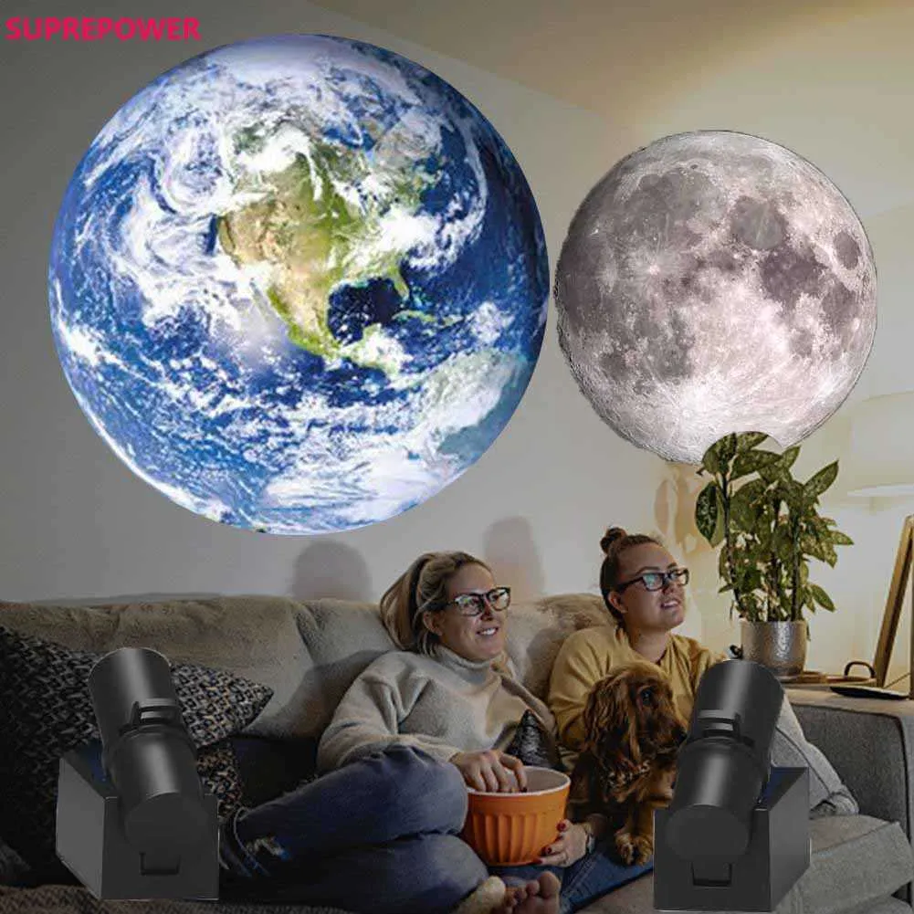 2-in-1 Moon & Earth Projector Night Light: Galaxy Star LED, USB Powered ...