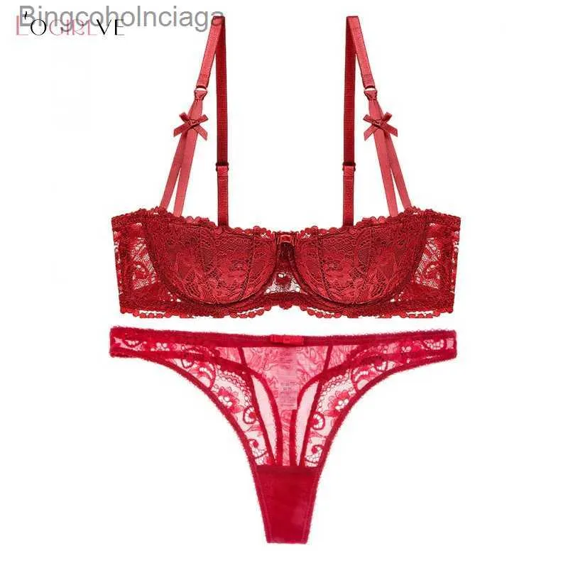 Sexy Set Logirlve Halbschalen Bh Set Damen Wäsche Stickerei Weißer