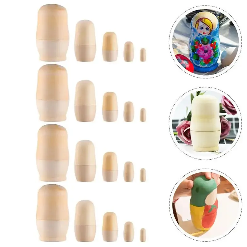 Unpainted Matryoshka Doll Set - DIY Russian Nesting Dolls, Blank Wooden Embryos for Kids' Art ...