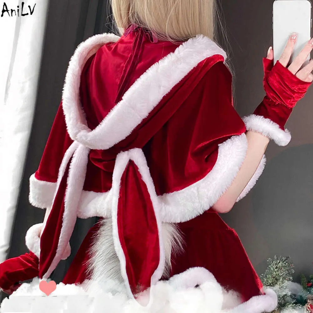 Ani Christmas Santa Claus Hooded Shawl Cloak Uniform Costume Women ...