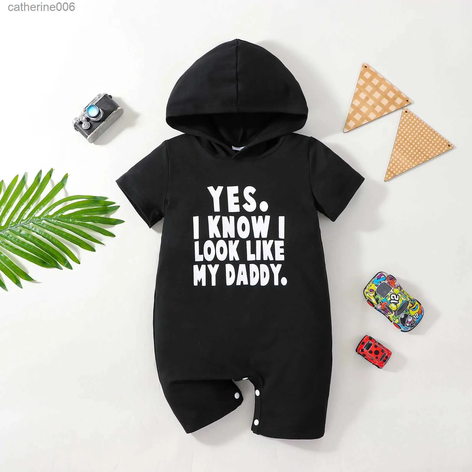 Baby Boy Daddy's Twin Romper - Cute Hooded Jumpsuit, Soft Cotton, Short Sleeve, Newborn Outfit ...