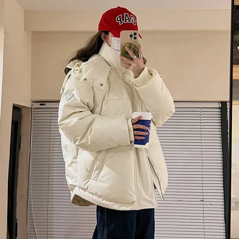 Women's Down Parka Gery Cotton Jacket, Winter Hooded Loose Puffer Coat ...