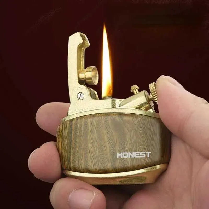 Retro Sandalwood Windproof Kerosene Lighter One Click Ejection Ignition ...