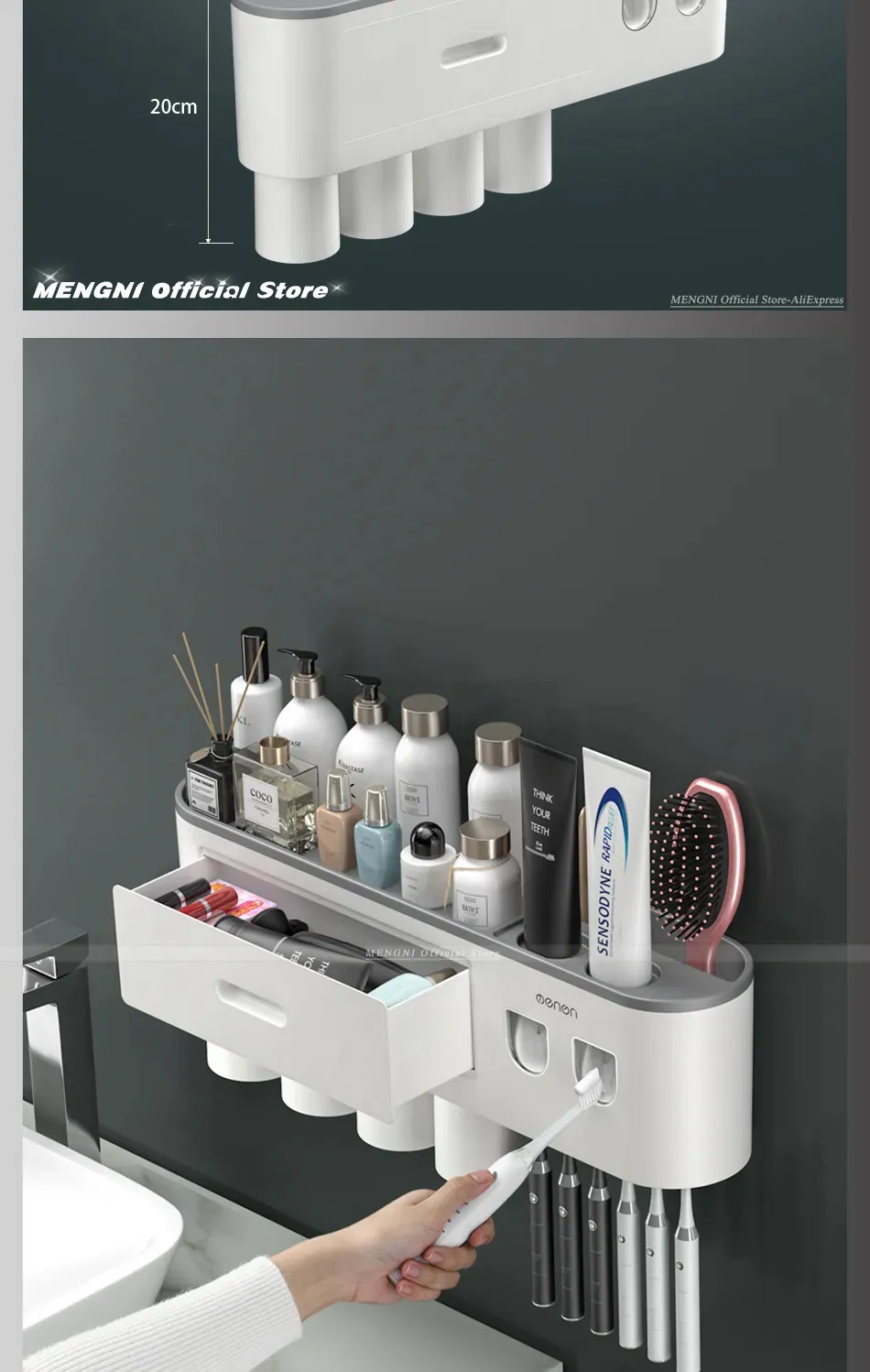 Toothbrush Holder Set: MENGNI Magnetic Adsorption Inverted Holder, Wall ...
