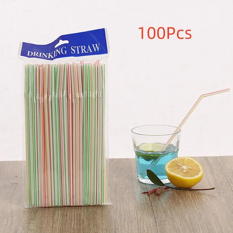 100 Multi-Colored Flexible Drinking Straws - Disposable Plastic Straws ...