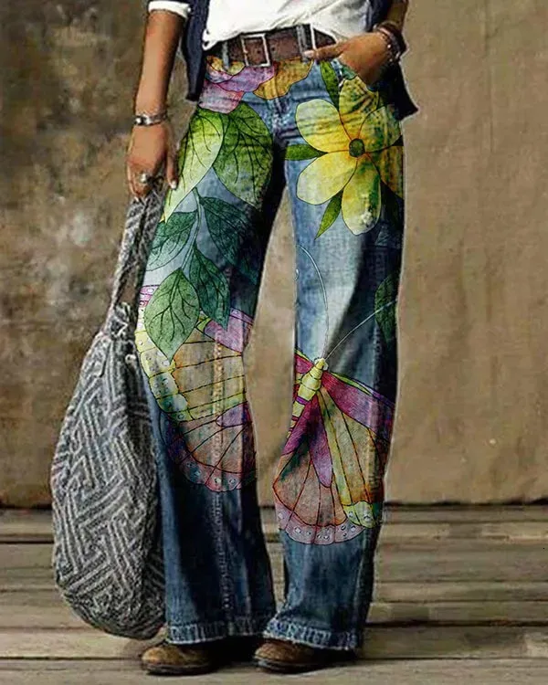 DHgate.com:Vintage Y2K Womens Floral Micro-Flared Denim Jeans, Casual ...