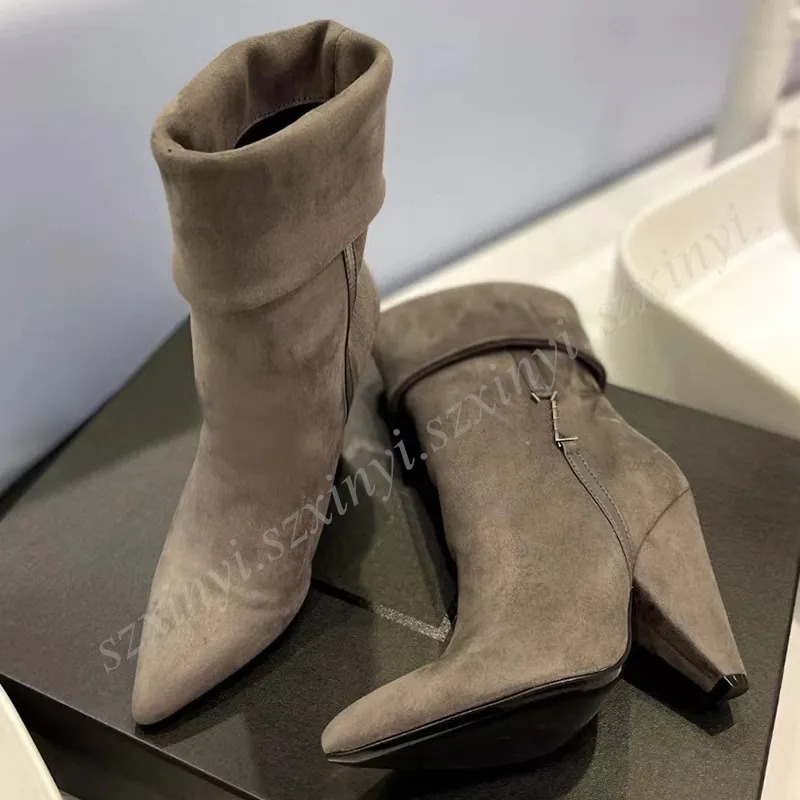DHgate.com:Tapered Heel Fashion Suede Leather Womens Boots with Side Zipper, EU35-42:Shoes ...