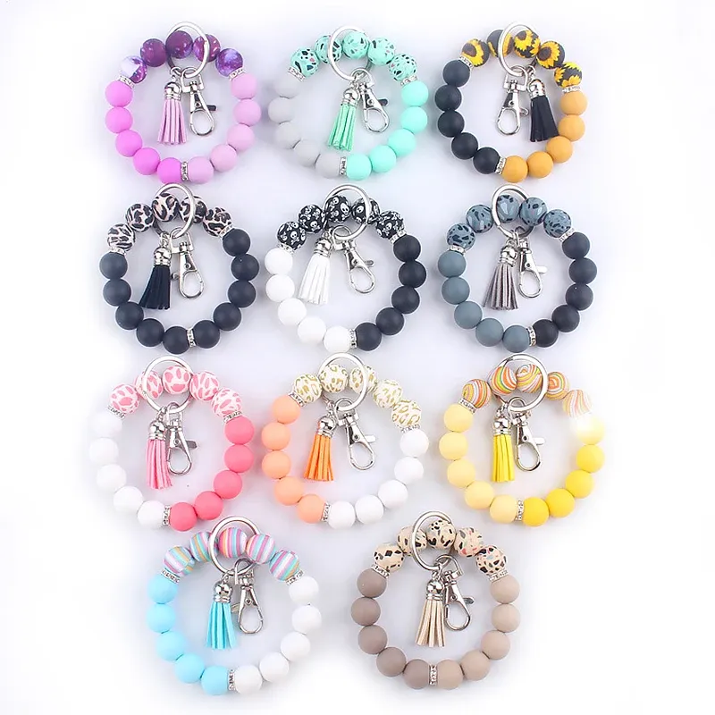 Keychain Wrist Round Beaded Bracelet Keyring: Fashionable Silicone Bead ...