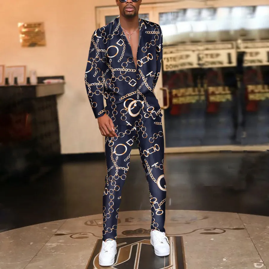 Men's Tracksuits Vintage Printed Two-Piece Satin Polyester Set with ...